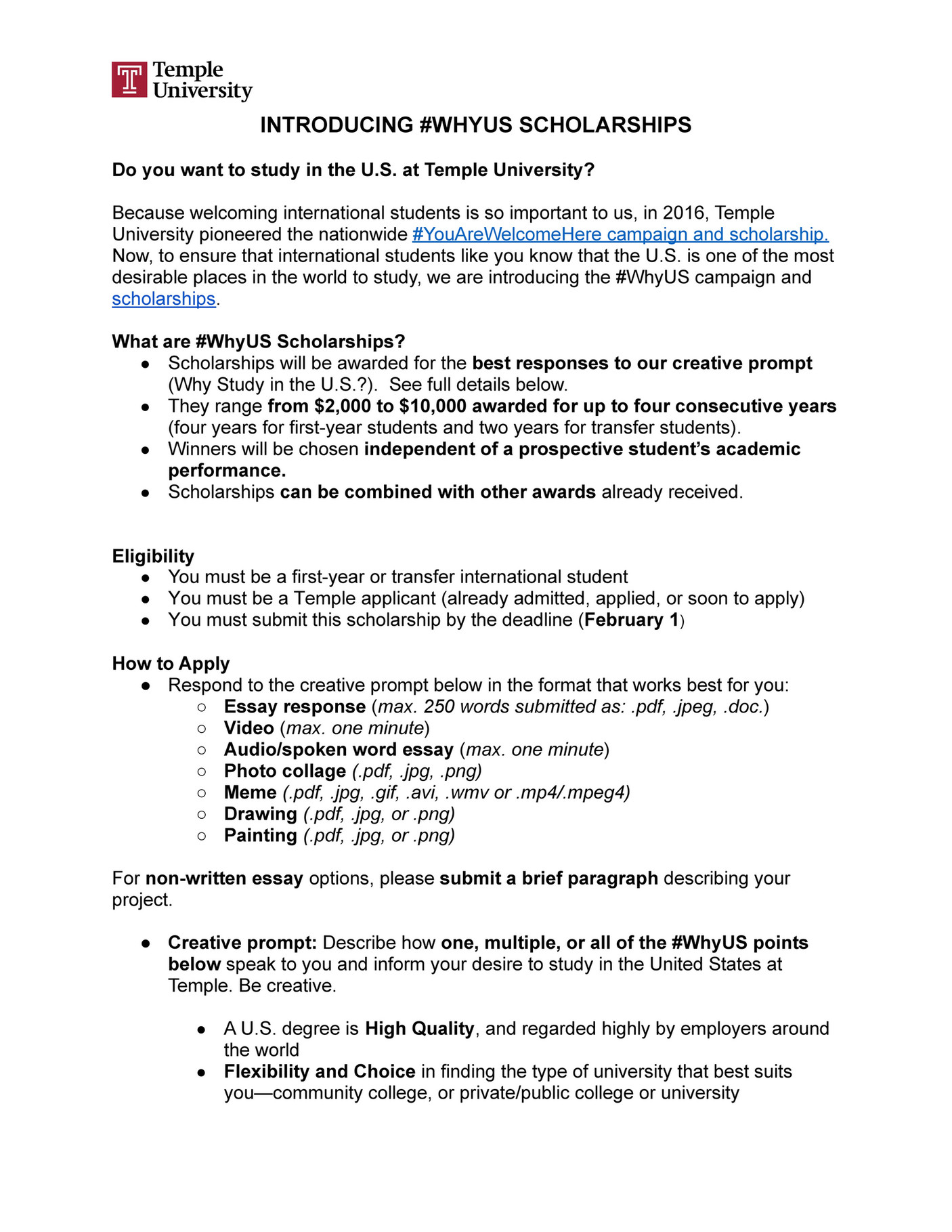 Temple University - WhyUS Scholarships - Page 1