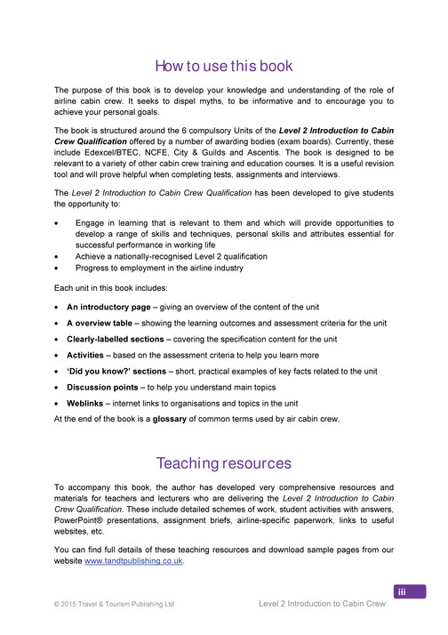 Level 2 Introduction to Cabin Crew textbook sample pages - Page 2-3 ...