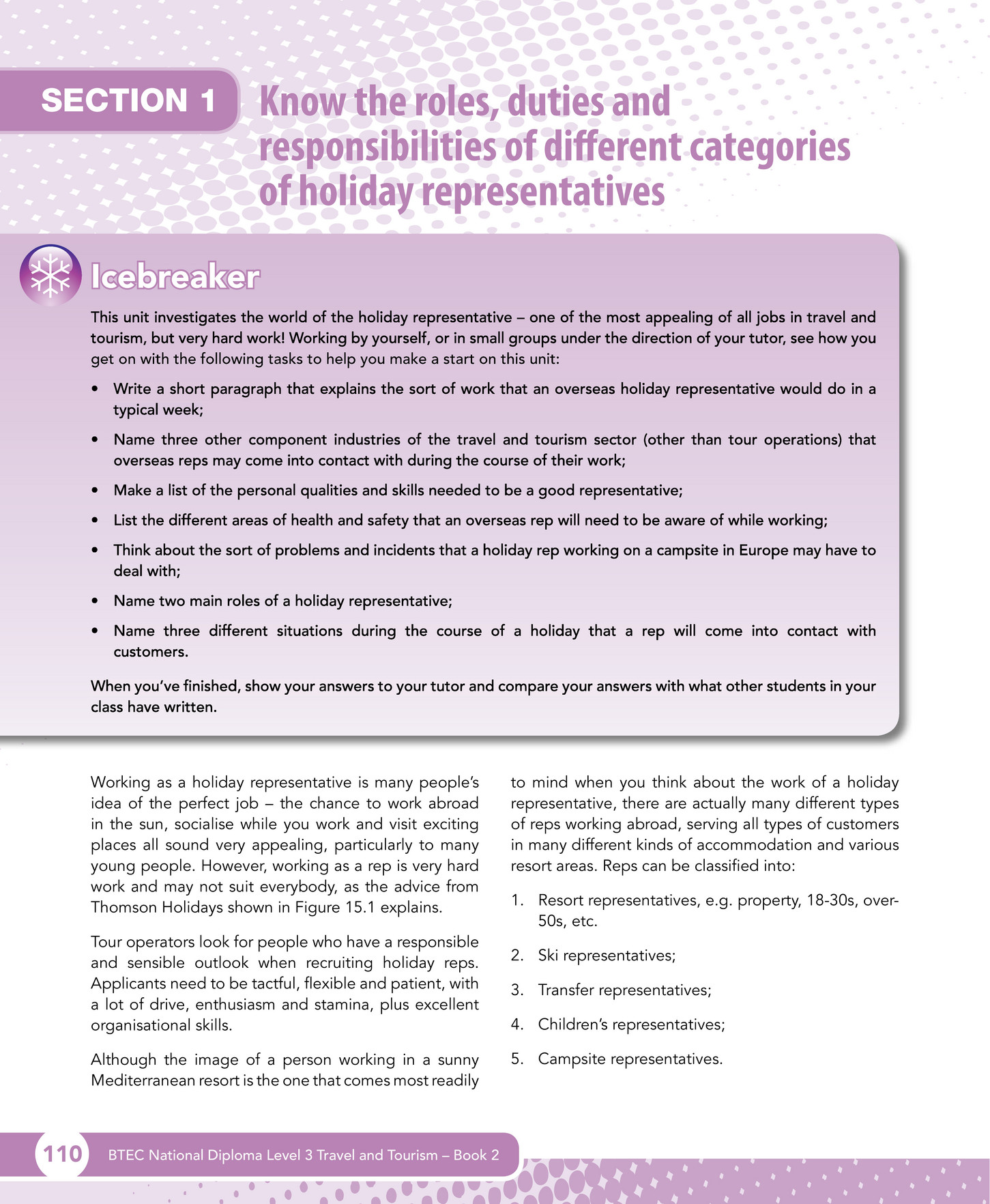 Travel & Tourism Publishing - Unit 15 Working as a Holiday ...