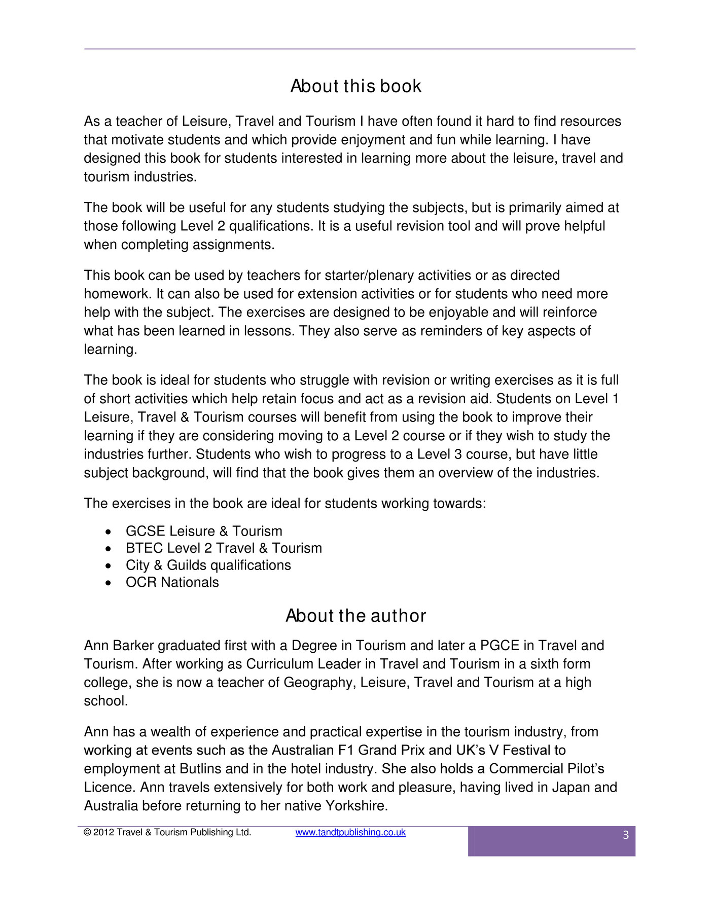 Travel & Tourism Publishing - Fun Exercises for Level 2 Leisure, Travel ...