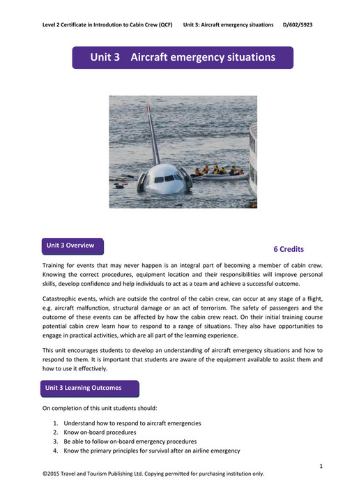 Travel & Tourism Publishing - Unit 3 Aircraft Emergency Situations ...