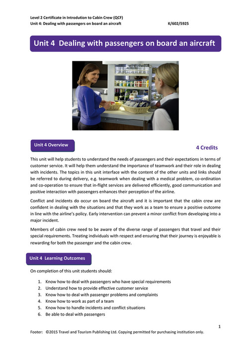 Travel & Tourism Publishing - Unit 4 Dealing with Passengers on Board ...