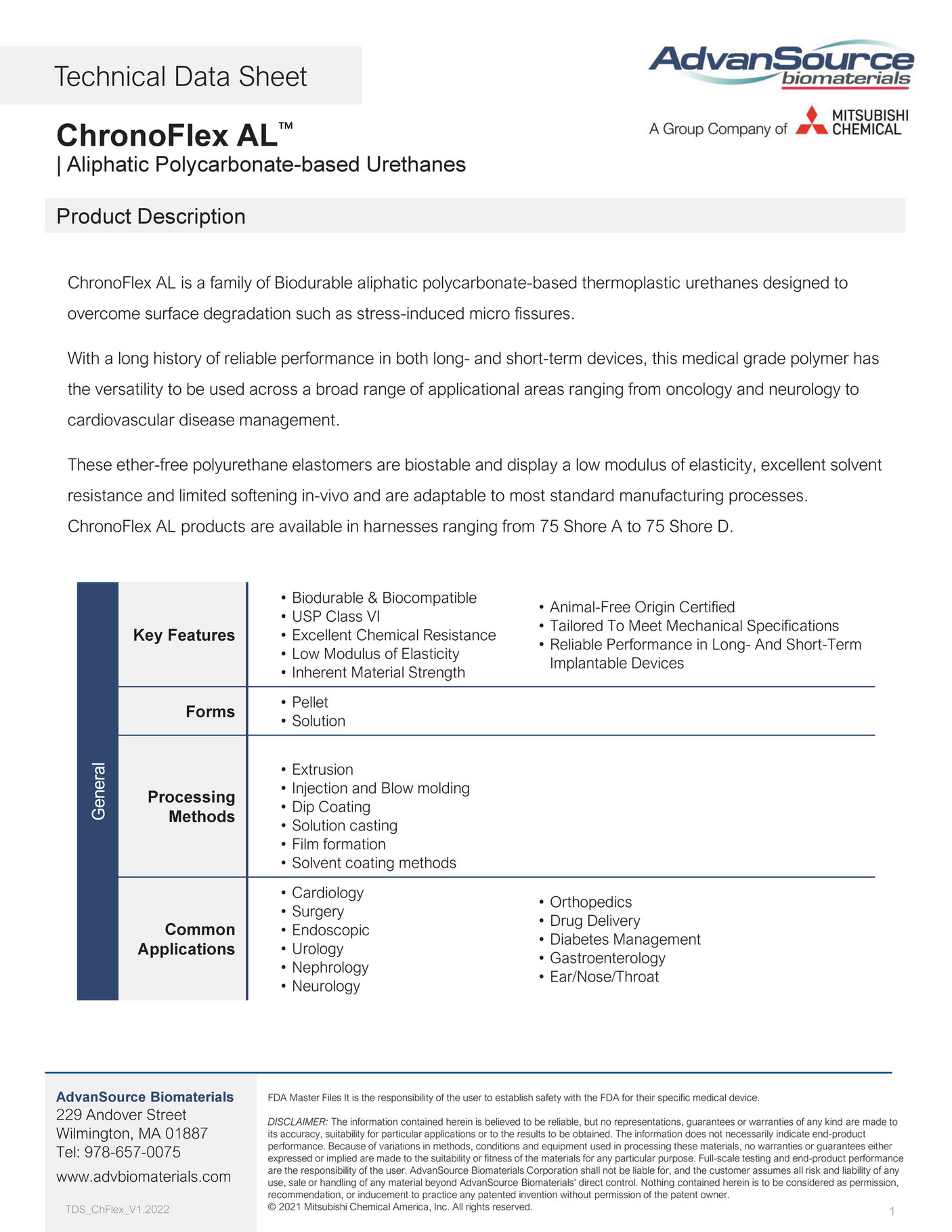 AdvanSource Biomaterials | ChronoFlex AL - Page 1