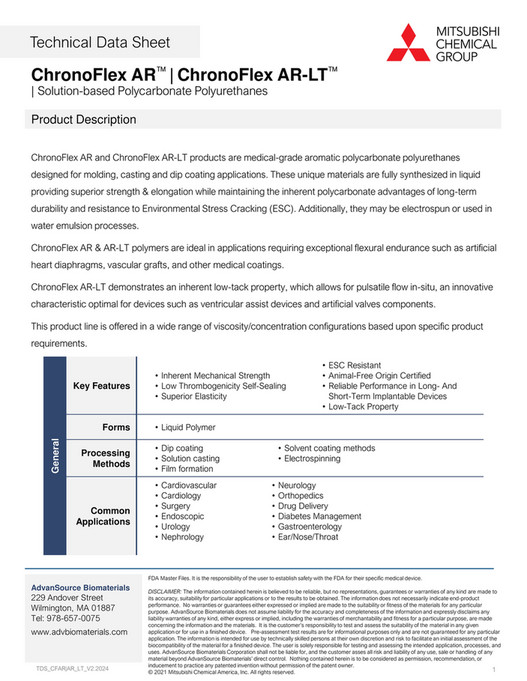 AdvanSource Biomaterials | ChronoFlex AR and AR/LT - Page 1