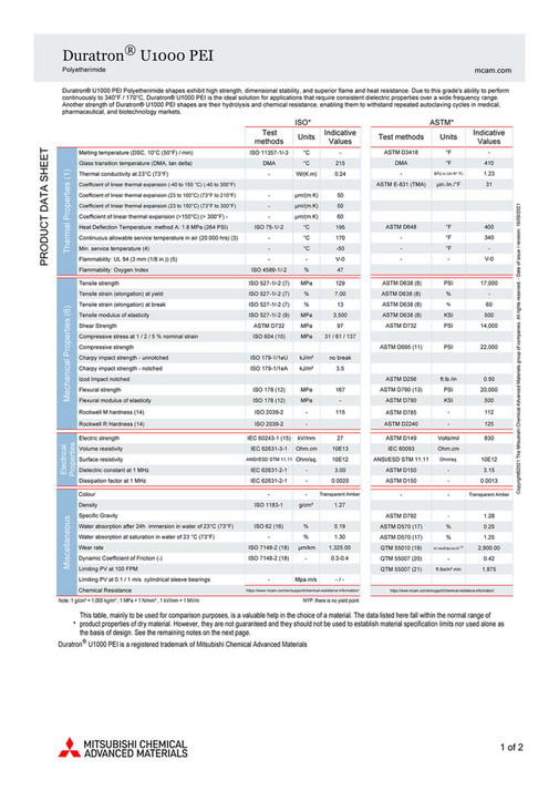 Mitsubishi Chemical America - MCAM_Duratron _U1000 PEI_PDS - Page 1