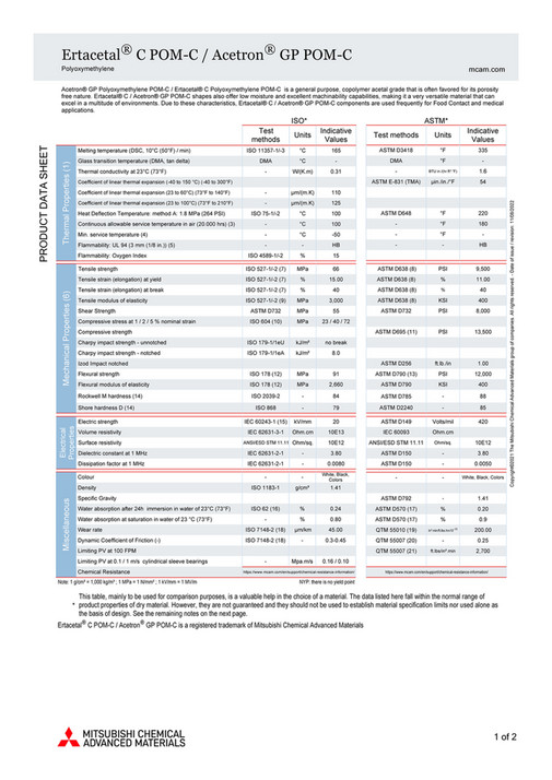 Mitsubishi Chemical America - MCAM_02100_GEP_Ertacetal C POM-C_Acetron GP POM-C_PDS_en-US - Page 1