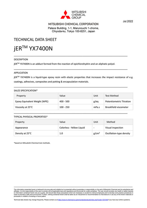 Mitsubishi Chemical America - jER_epoxy_YX7400N_tds - Page 1