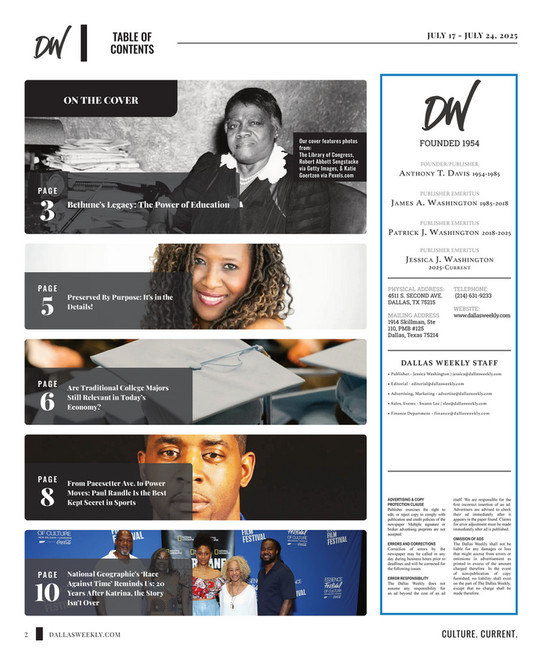 Dallas Weekly - Bethune's Legacy: The Power of Education - Page 1