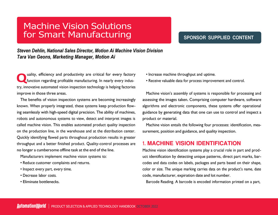 Motion Ai - Automation World Machine Vision Solutions for Smart Manufacturing October 2022 - Page 1