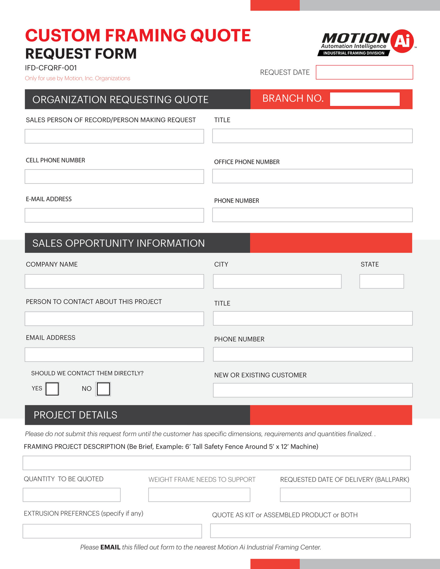 Motion Ai - Custom Framing Quote Request Form - Page 1