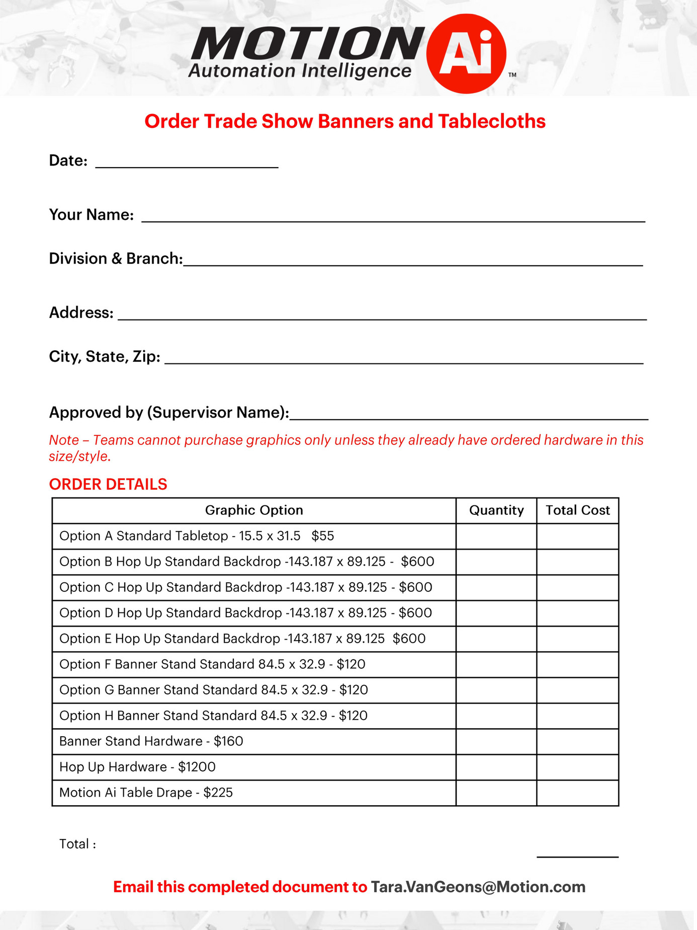 Motion Ai - Motion Ai Trade Show Banners and Tablecloths Order Form ...
