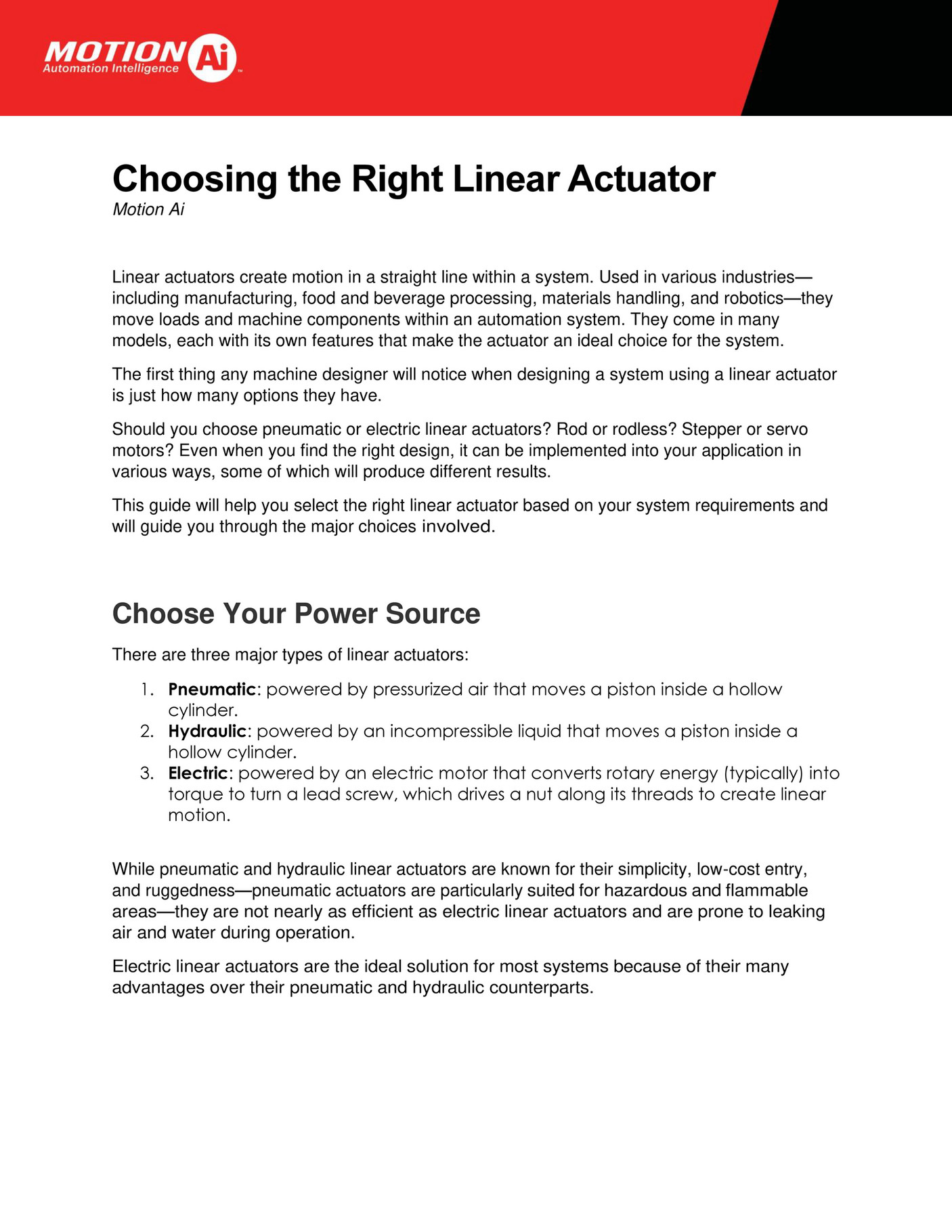 Choosing the Right Linear Actuator - Motion Ai - Page 1