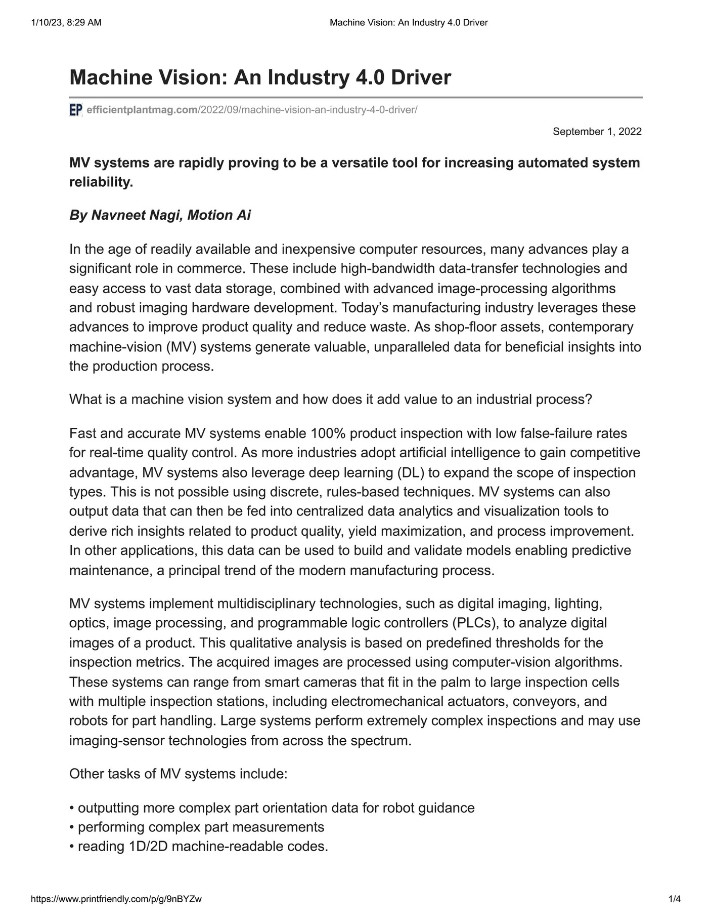 Machine Vision: An Industry 4.0 Driver - Page 1