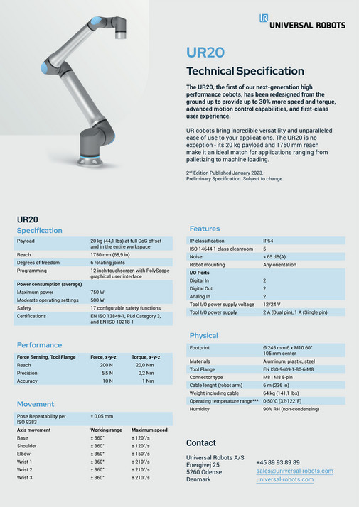Motion Ai - UR20 Data Sheet Universal Robots - Page 1