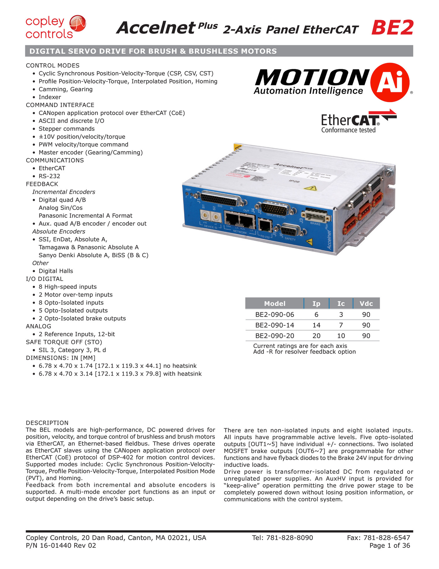 Motion Ai - Accelnet Plus 2 Axis Panel EtherCAT BE2 - Copley Controls ...