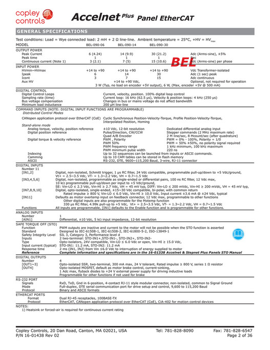 Motion Ai - Accelnet Plus Panel EtherCAT BEL Data Sheet - Copley ...