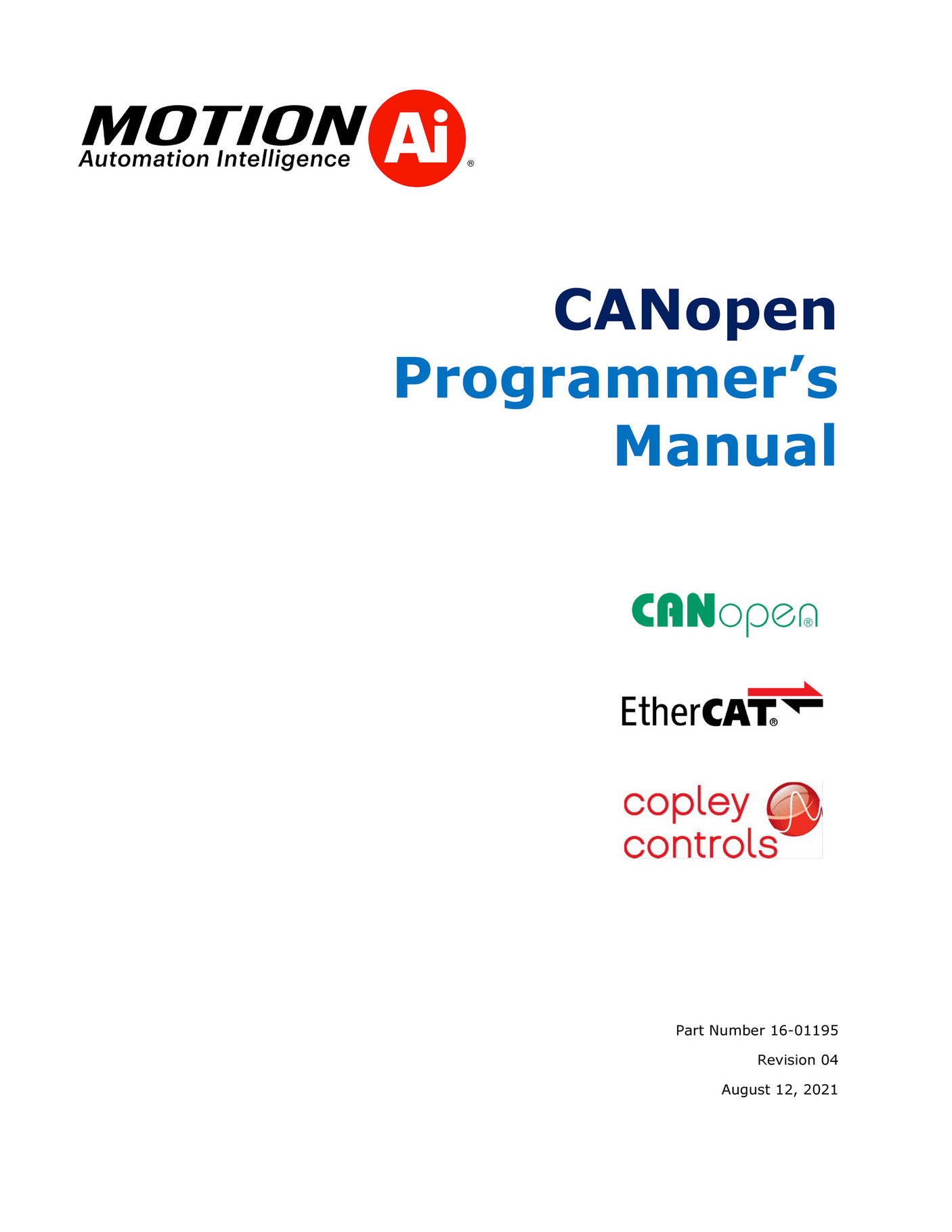 Motion Ai - CANopen Programmers Manual - Copley Controls - Page 1