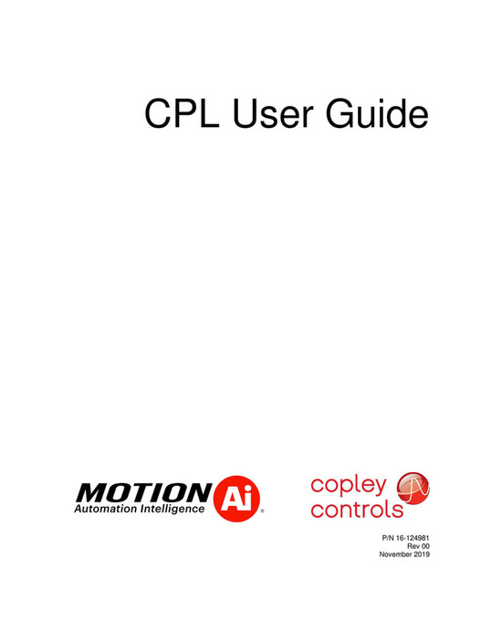 Motion Ai - CPL User Guide Manual - Copley Controls - Page 1