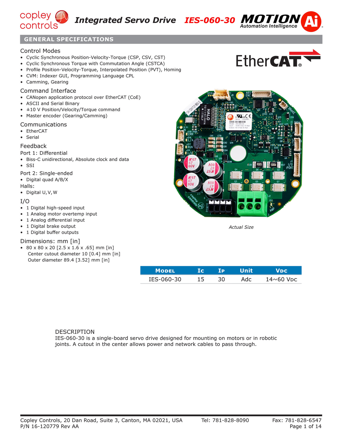 Motion Ai - Integrated Servo Drive Data Sheet - Copley Controls - Page 1