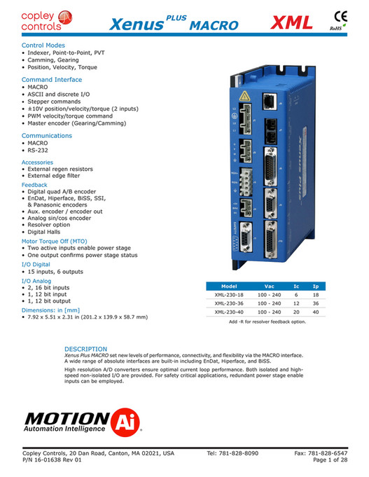 Motion Ai - Xenus PLUS MACRO - Copley Controls - Page 1