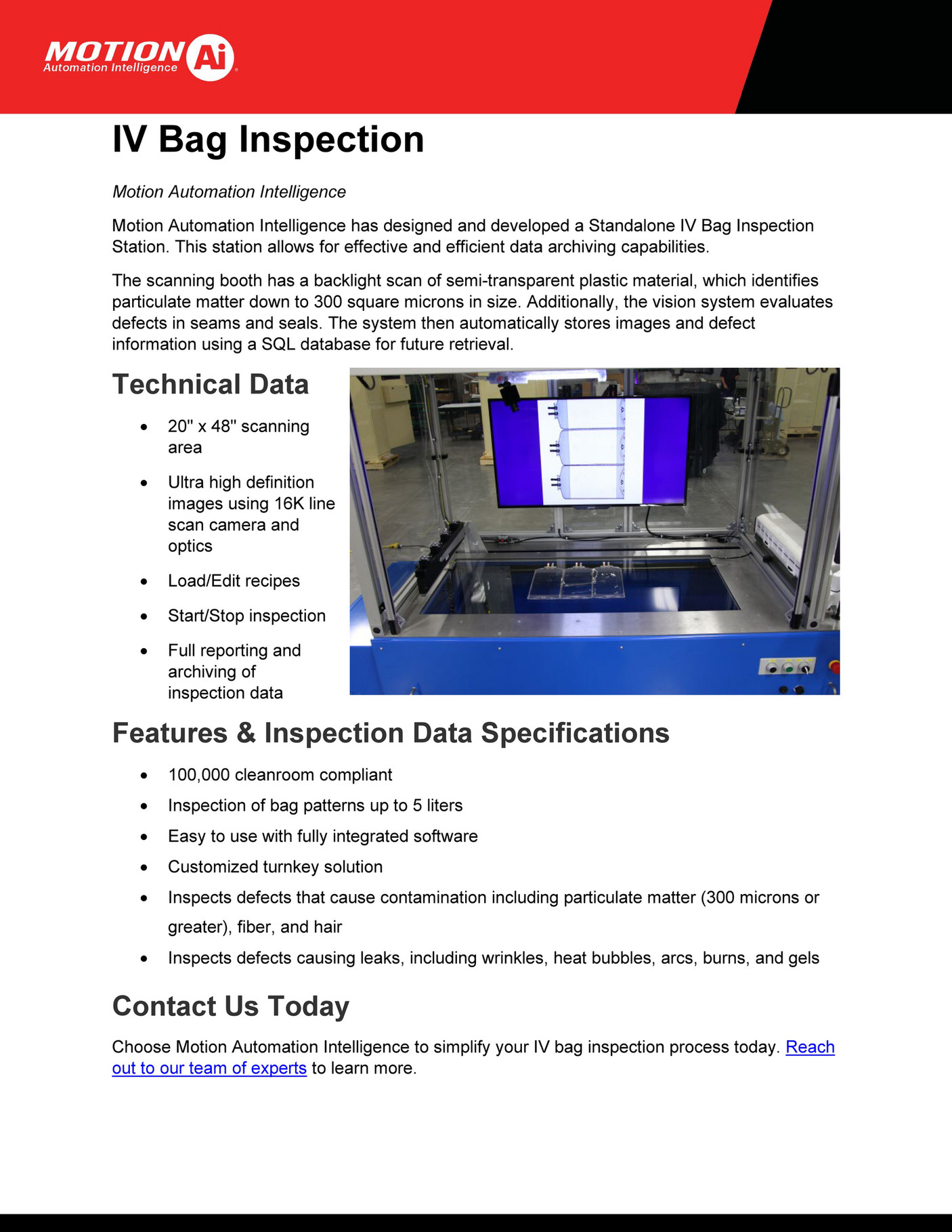 Motion Ai - IV Bag Inspection Flyer 2024 - Page 1