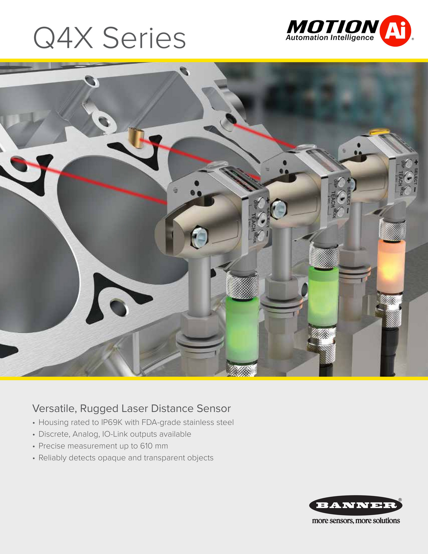Motion Ai - Q4X Series Rugged All Purpose Photoelectric Sensor - Banner ...