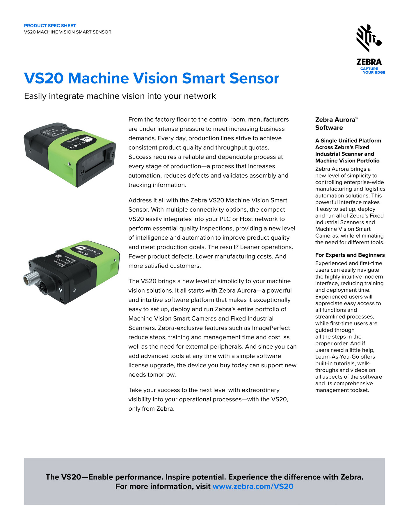 Motion Ai - VS20 Spec Sheet - Zebra Technologies - Page 1