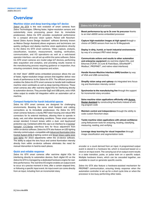 Motion Ai - Iris GTX Spec Sheet - Zebra Technologies - Page 2-3