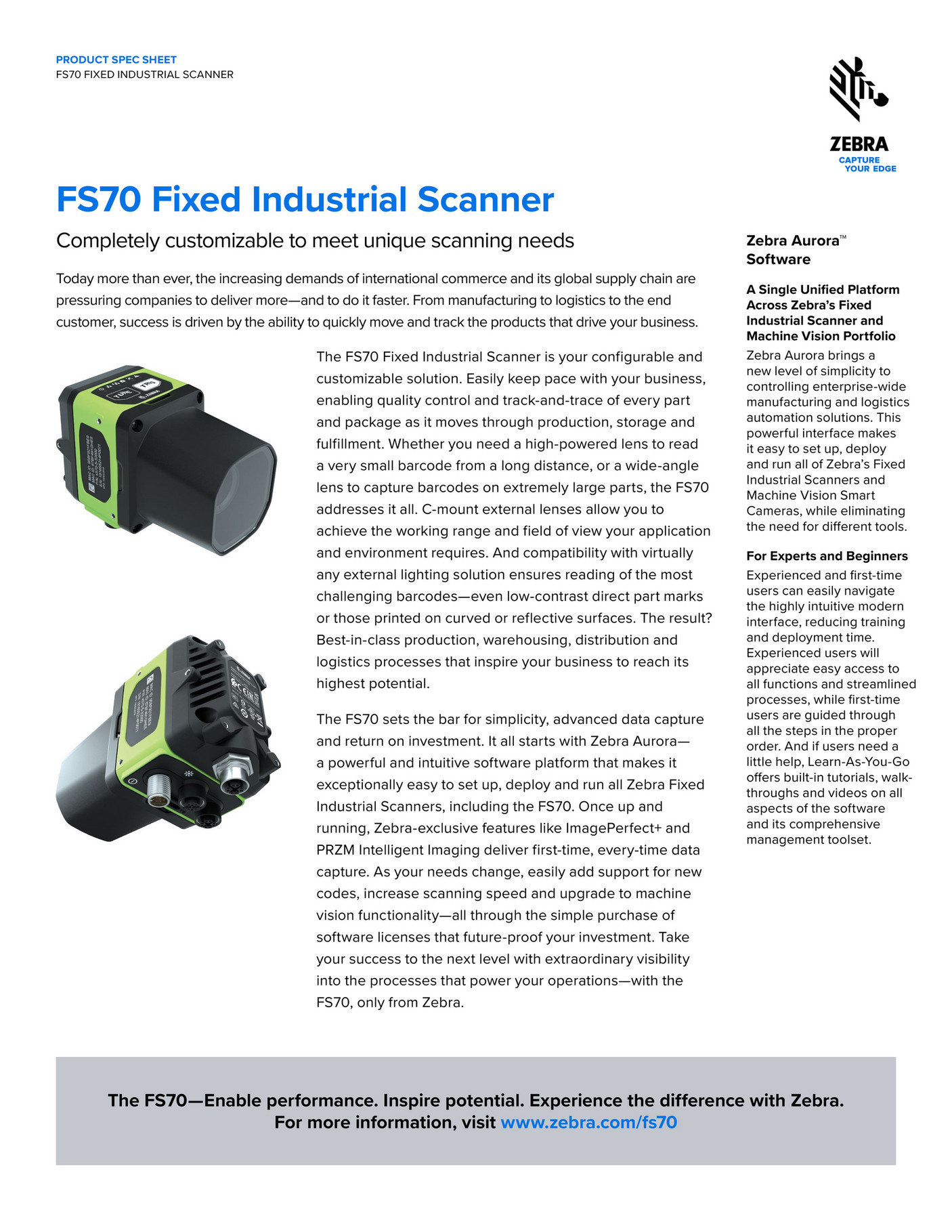 Motion Ai - FS70 Spec Sheet - Zebra Technologies - Page 1