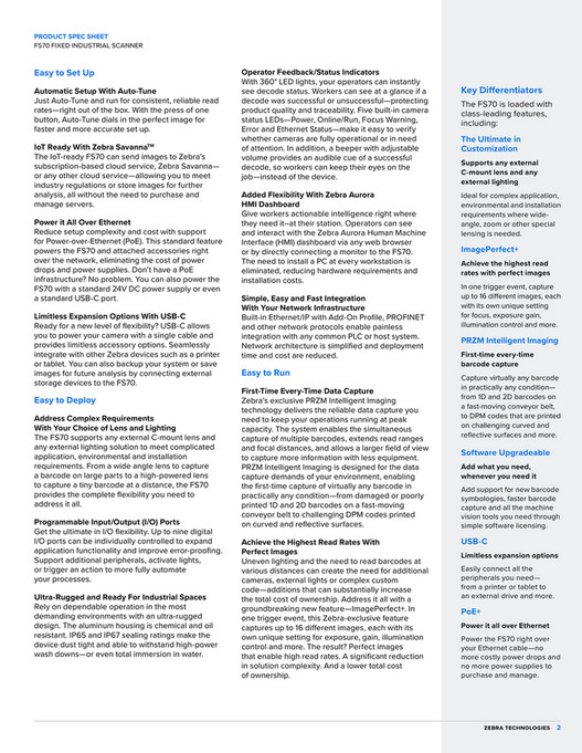 Motion Ai - FS70 Spec Sheet - Zebra Technologies - Page 1