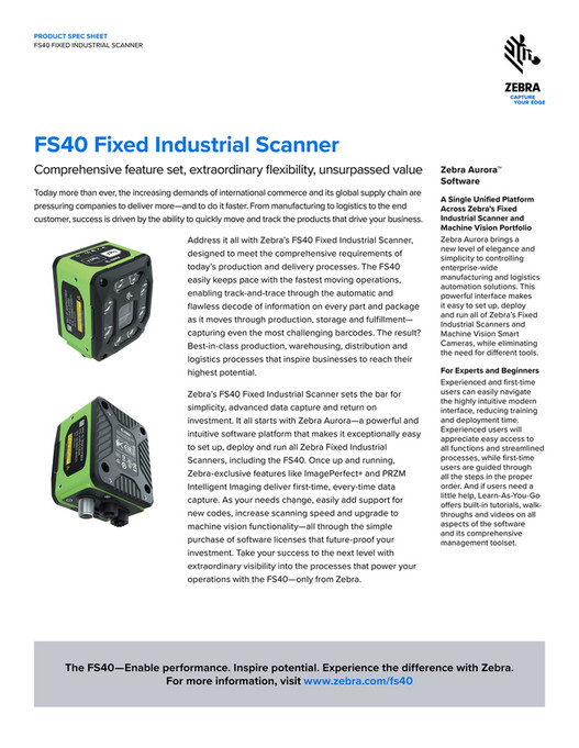 Motion Ai - FS40 Spec Sheet - Zebra Technologies - Page 1