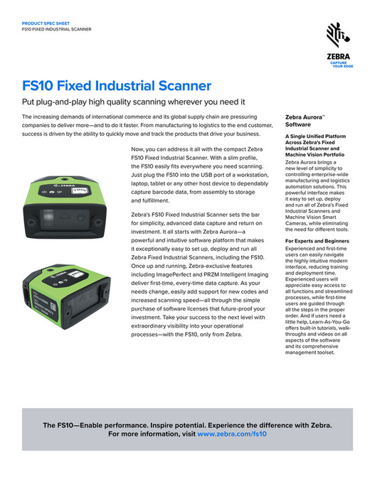 Motion Ai - FS10 Spec Sheet - Zebra Technologies - Page 1