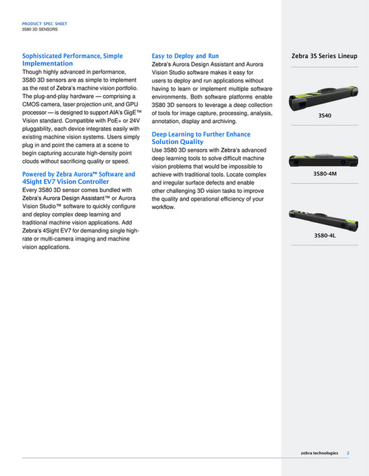 Motion Ai - Zebra - MiAi - 3S80 3D Sensor Spec Sheet - Page 1
