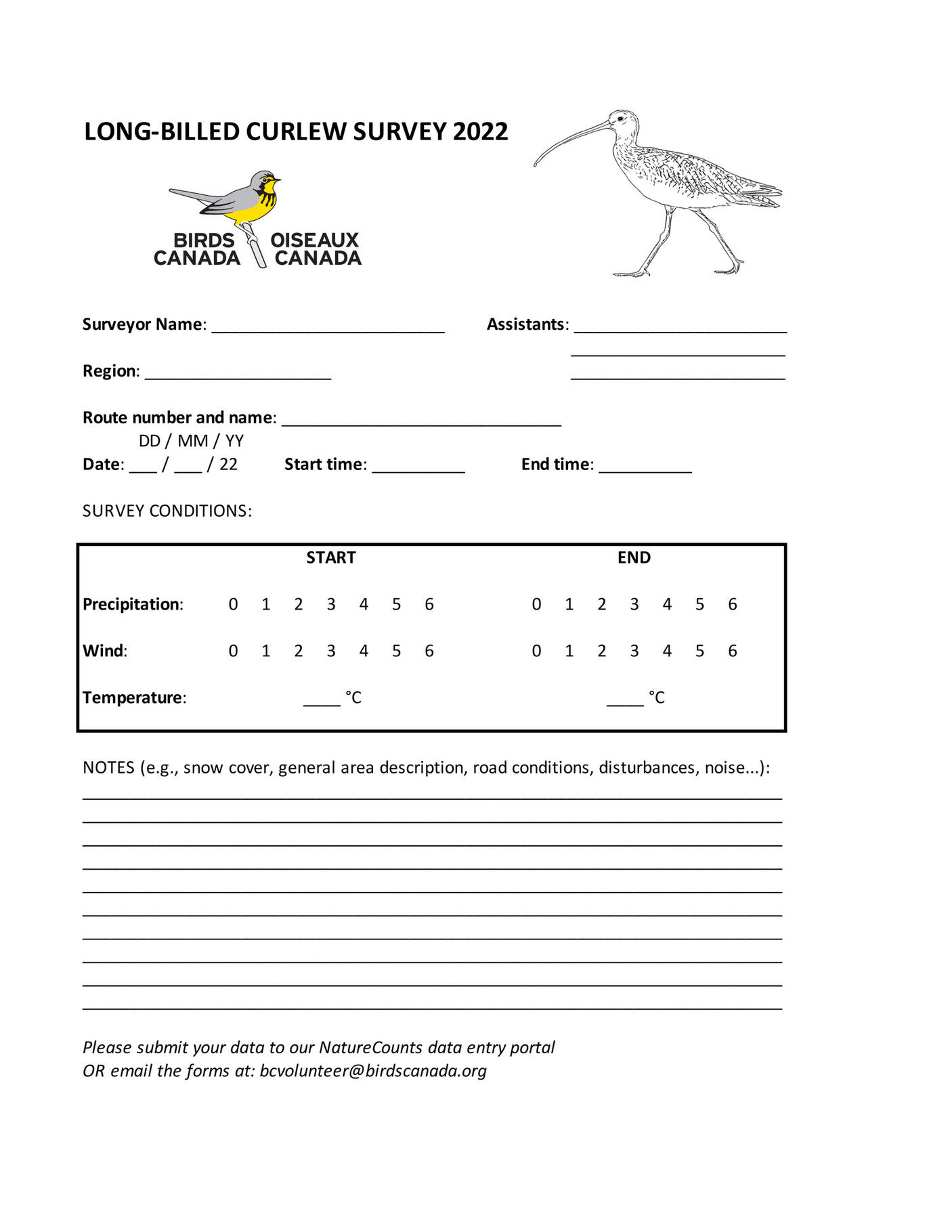 Birds Canada - LBCU_Survey_Data_Form - Page 1