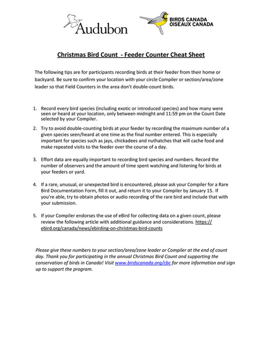 Birds Canada - Feeder Counter's Guide to CBC_Cheat Sheet with datasheet ...