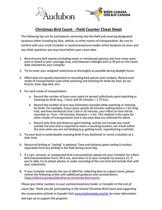 Birds Canada - Field Counter's Guide to CBC_Cheat Sheet with datasheet ...