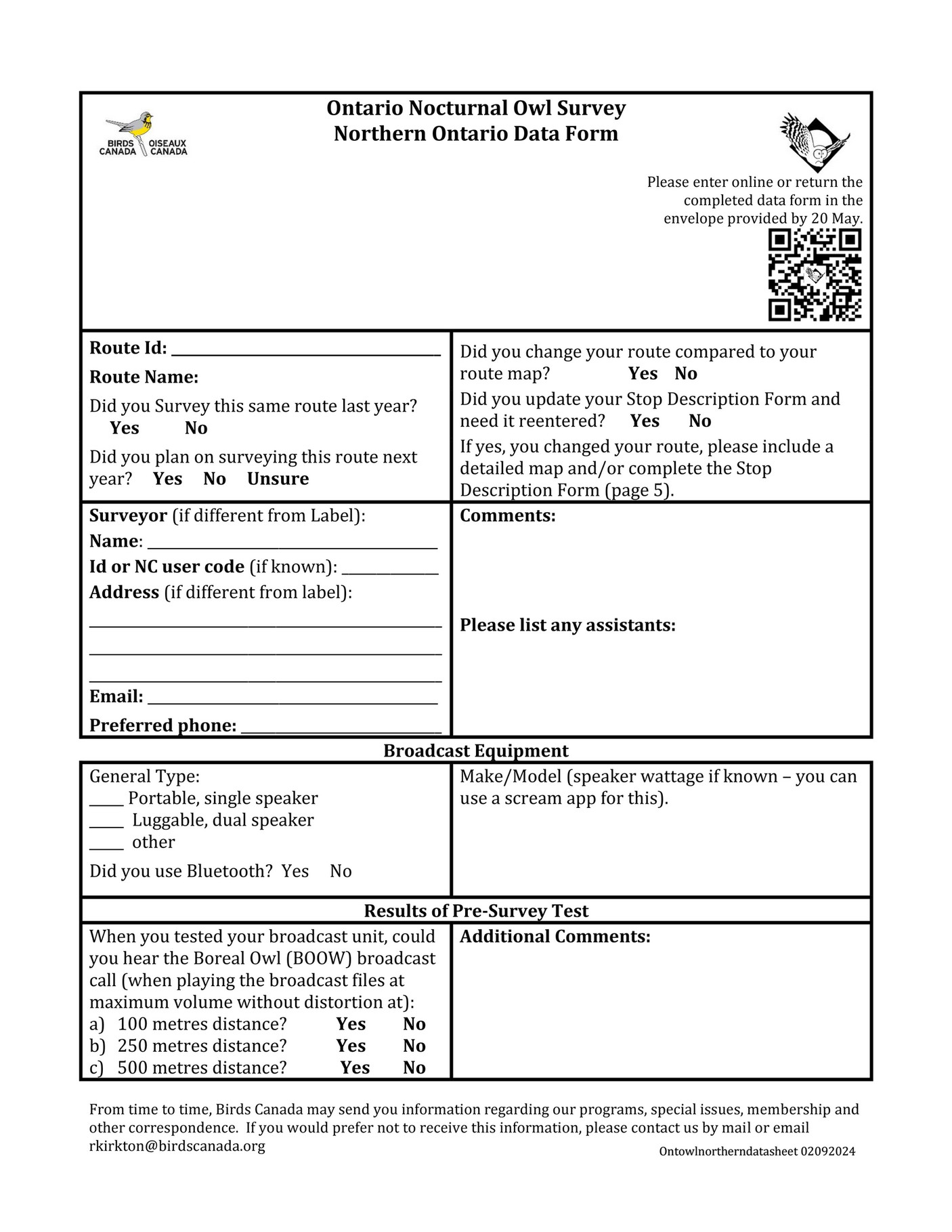 Birds Canada - Ontario Nocturnal Owl Survey - Northern Ontario Survey ...