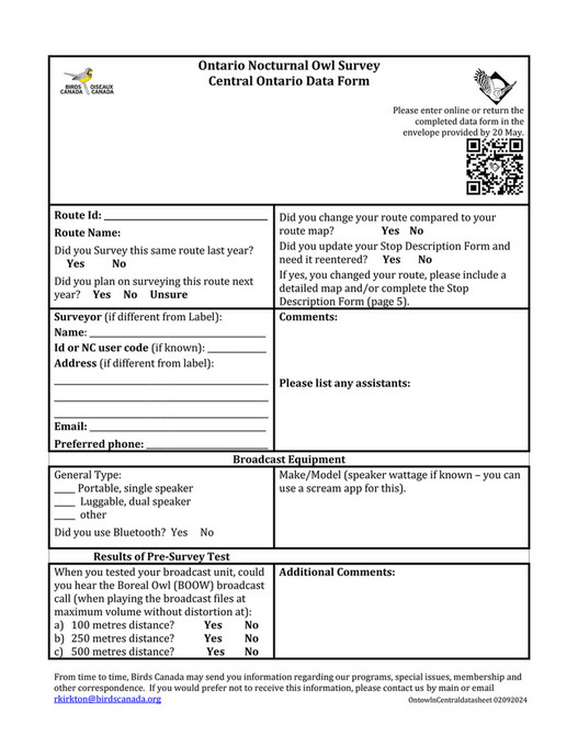 Birds Canada - Ontario Nocturnal Owl Survey - Central Ontario Survey ...