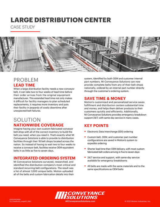 Large Distribution Center Case Study - Mi Conveyance Solutions - Page 1