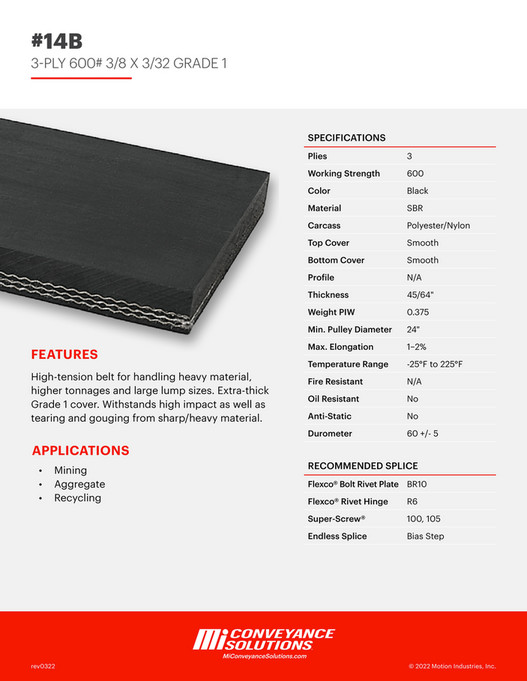 #14B 3-Ply 600# 3/8 x 3/32 Grade 1 - Mi Conveyance Solutions - Page 1