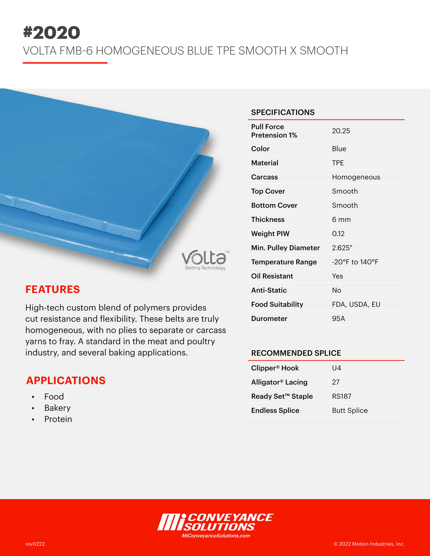 #2020 Volta FMB-6 Homogeneous Blue TPE Smooth x Smooth - Mi Conveyance ...