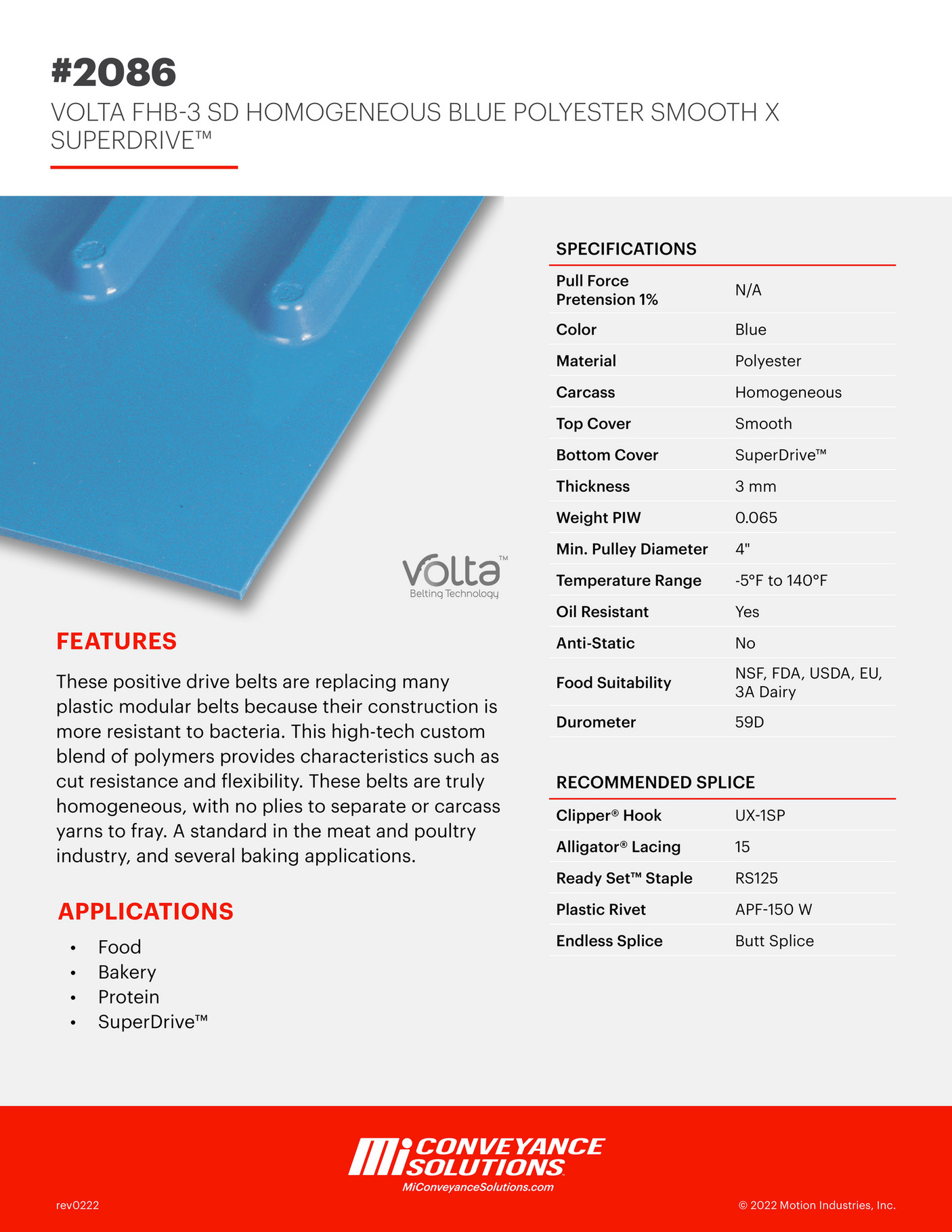 #2086 Volta FHB-3 SD Homogeneous Blue Polyester Smooth x SuperDrive ...