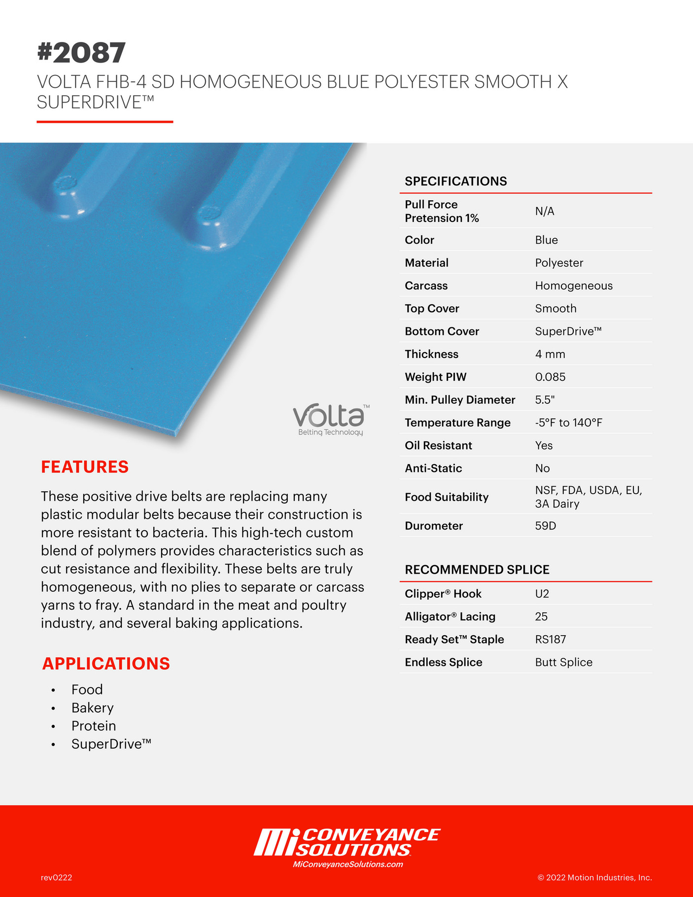 #2087 Volta FHB-4 SD Homogeneous Blue Polyester Smooth x SuperDrive ...