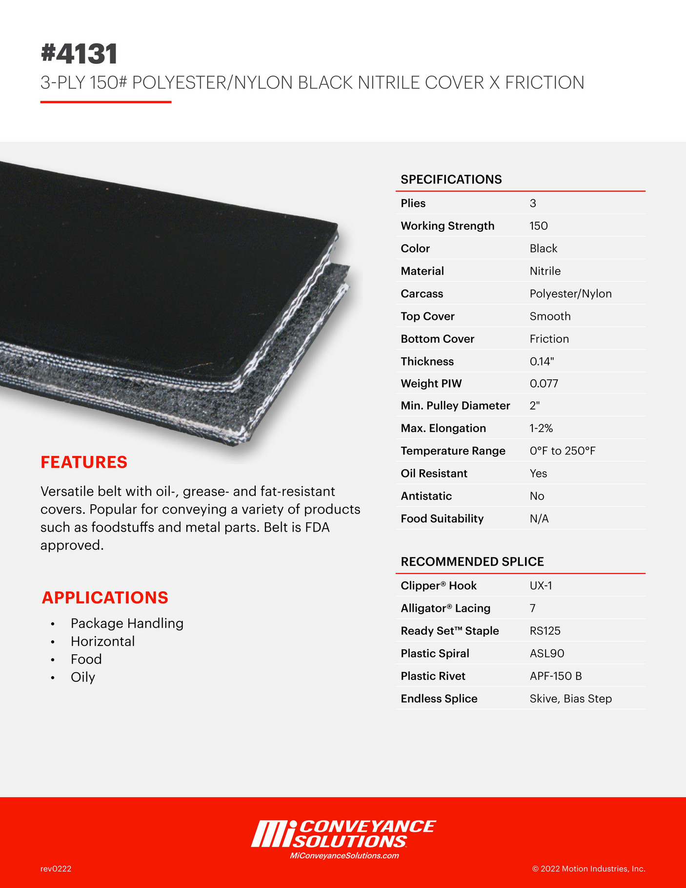 #4131 3-Ply 150# Polyester/Nylon Black Nitrile Cover x Friction - Mi ...