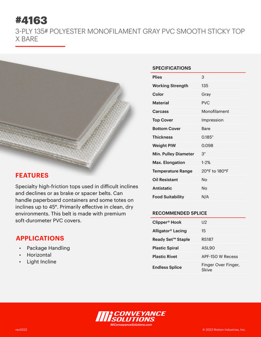 #4163 3-Ply 135# Polyester Monofilament Gray PVC Smooth Sticky Top x ...