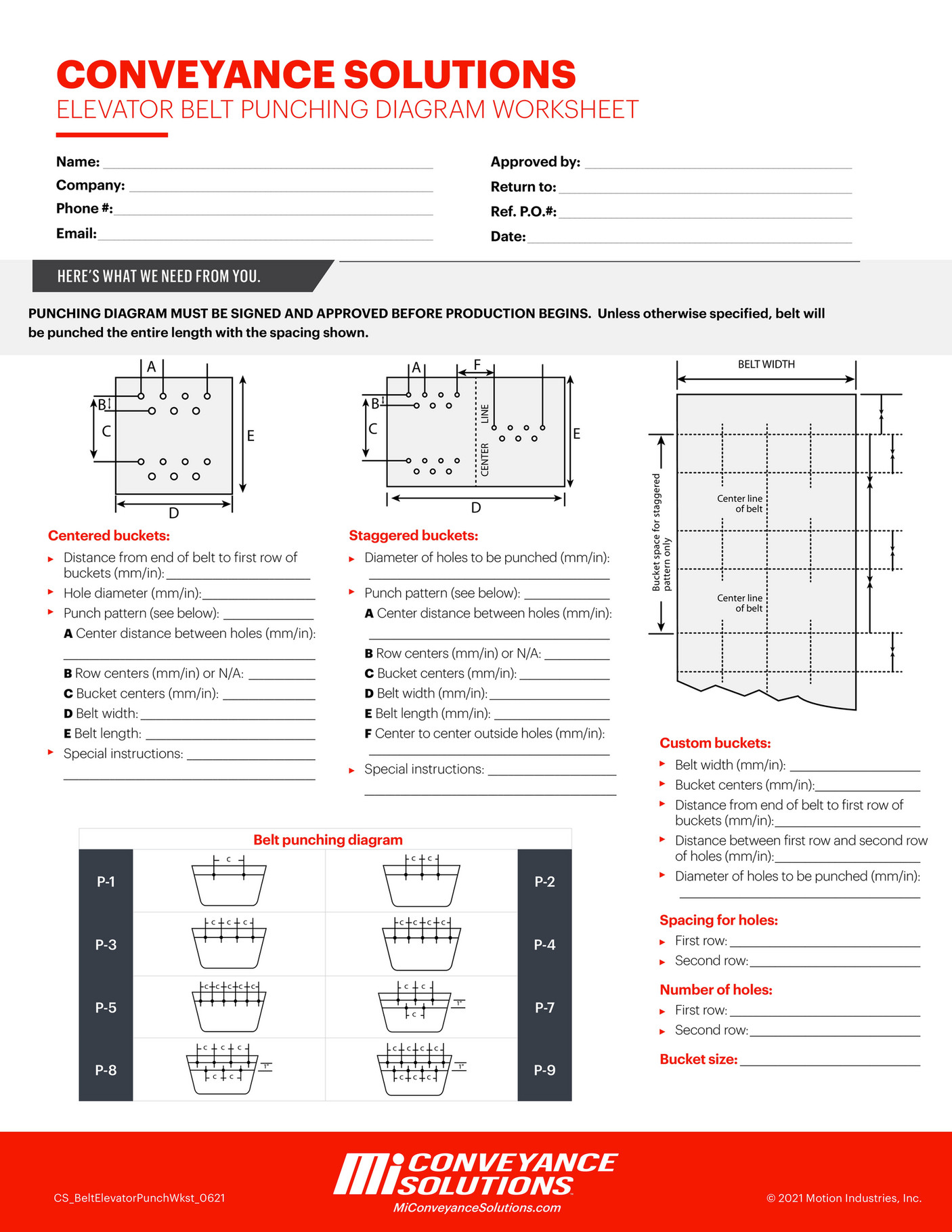 Elevator Belt Punch Worksheet - Mi Conveyance Solutions - Page 1