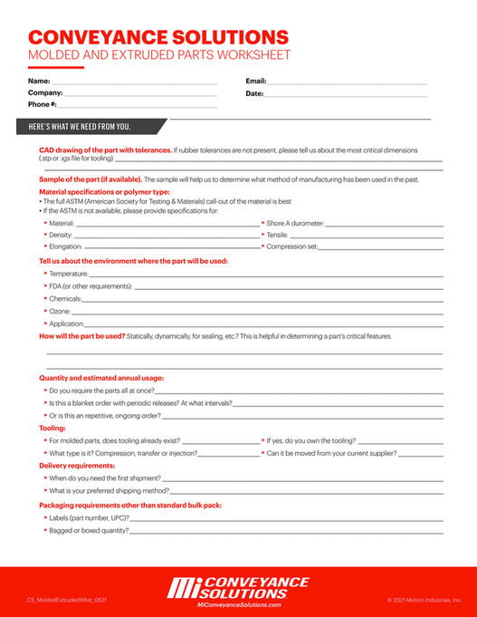 Molded and Extruded Rubber Worksheet - Mi Conveyance solutions - Page 1