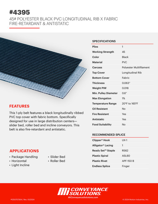 Mi Conveyance Solutions - #4395 45# Polyester Black PVC Longitudinal ...
