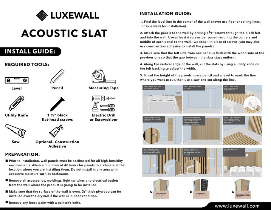 Hardwood Bargains - Acoustic Slat Panel Installation Instructions - Page 1