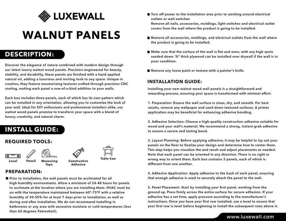 Hardwood Bargains - Walnut Panel Installation Instructions - Page 1